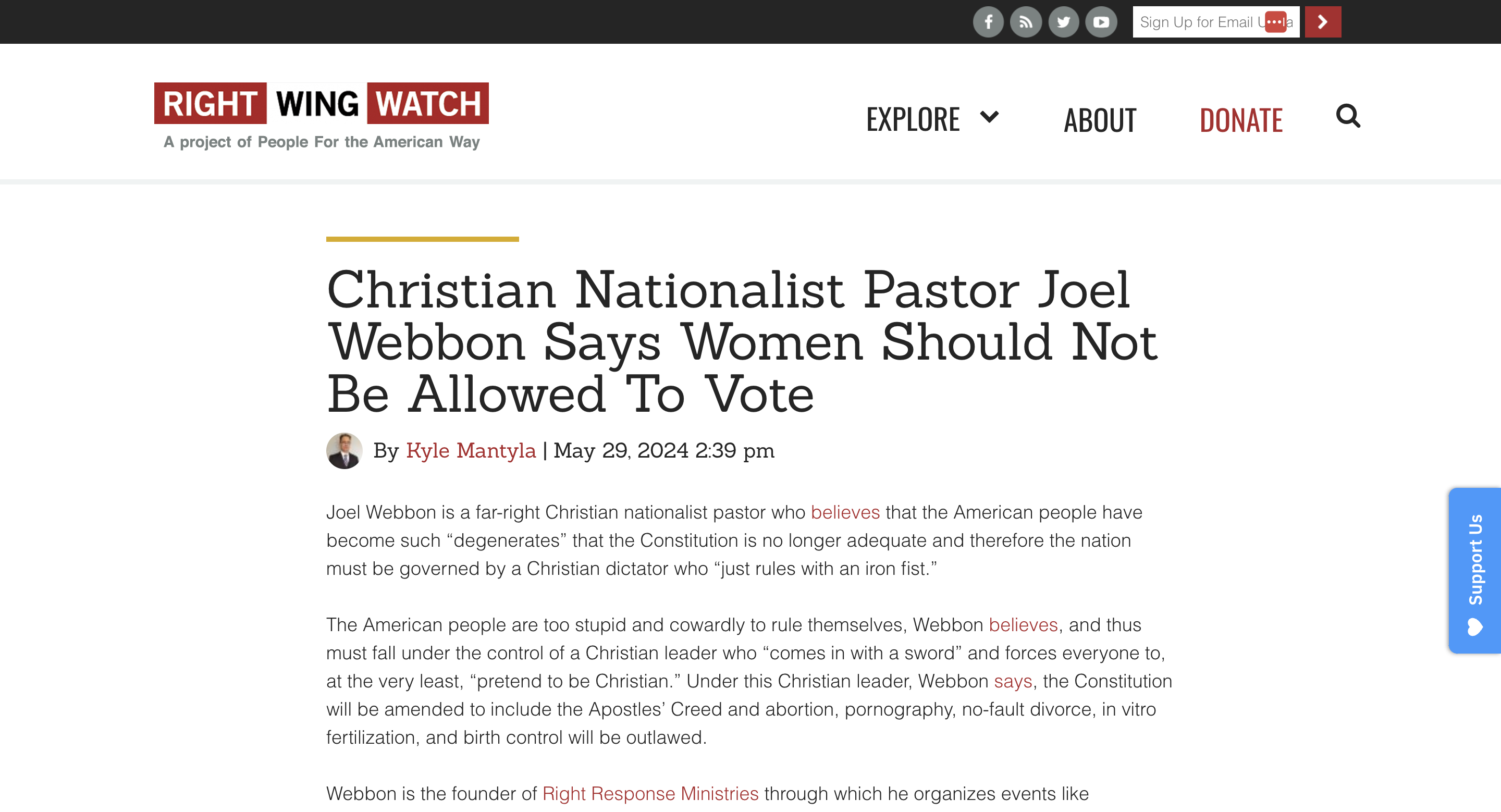 Christian Nationalist Pastor Joel Webbon Says Women Should Not Be ...
